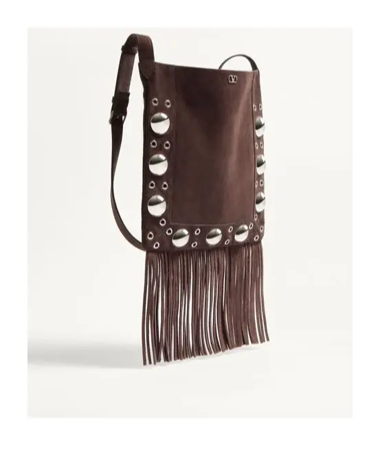 Valentino Garavani Suede Shoulder Bag With Studs And Fringe