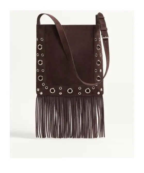 Valentino Garavani Suede Shoulder Bag With Studs And Fringe