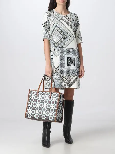 Etro Short-sleeved Patchwork Printed Shift Dress
