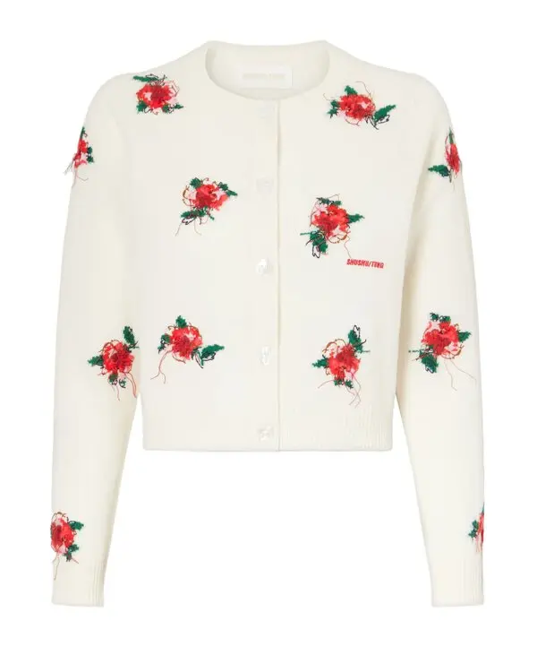 SHUSHU/TONG Embroidered Knit Cardigan - Cream