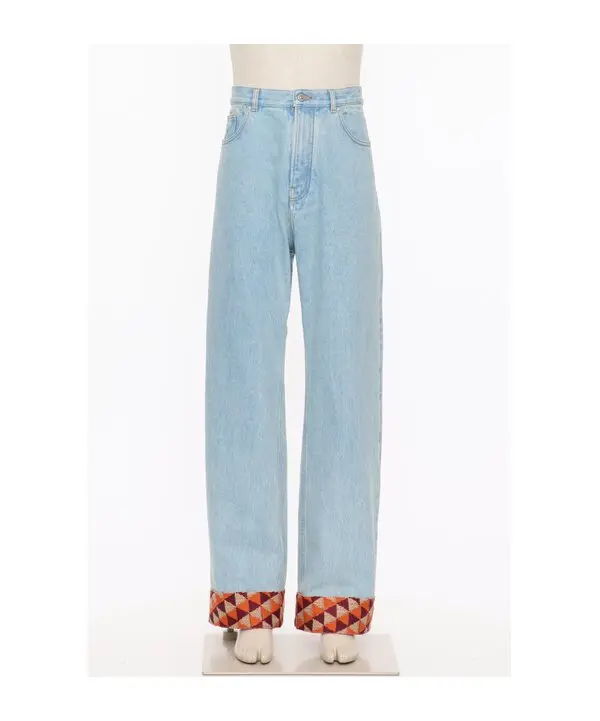 Valentino Garavani Straight Leg Denim Trousers With Jacquard Hem