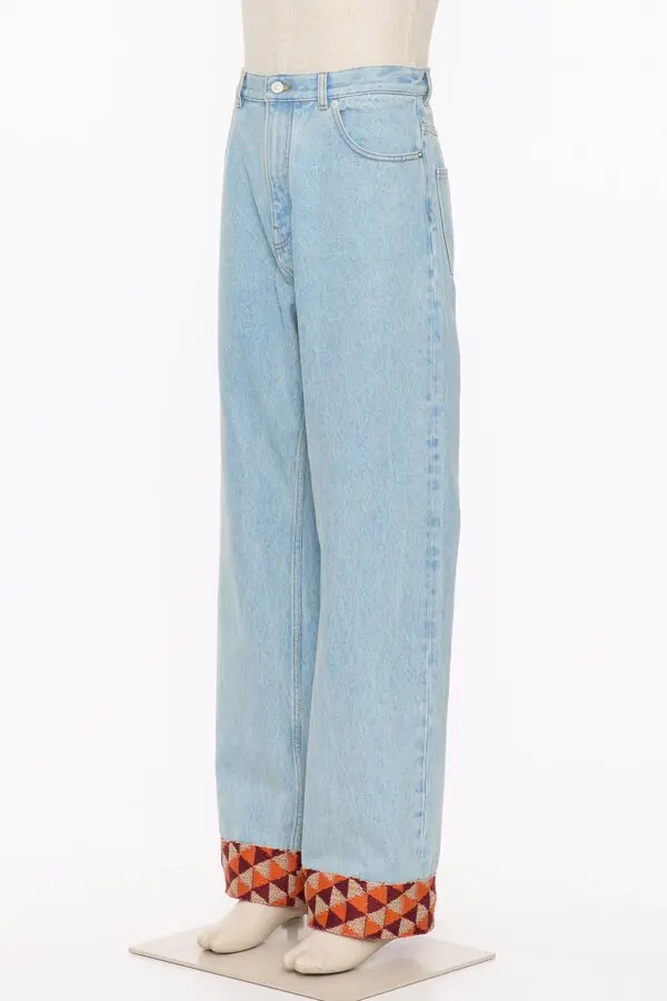 Valentino Garavani Straight Leg Denim Trousers With Jacquard Hem