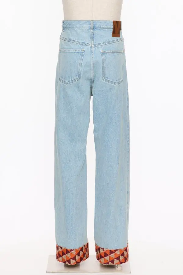 Valentino Garavani Straight Leg Denim Trousers With Jacquard Hem