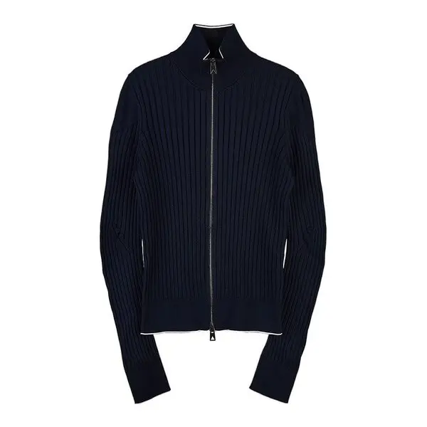 Bottega Veneta Zip Up Ribbed Casual Jacket - Black
