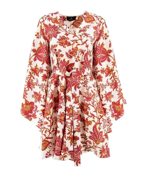 Etro Floral Print Long Sleeve Belted Wrap Dress - Pink