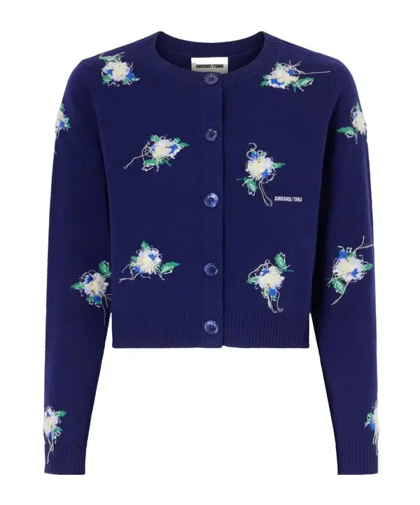 SHUSHU/TONG Embroidered Cardigan - Navy Blue