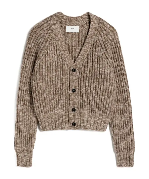 Ami Chunky Knit Cardigan - Dark Coffee/light Sand Color