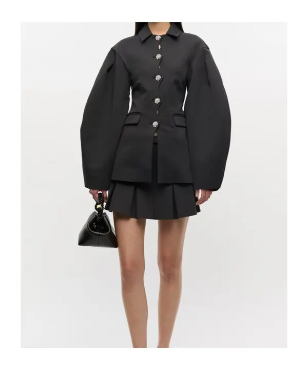 GANNI Pleated Mini Skirt With Pockets - Phantom Black