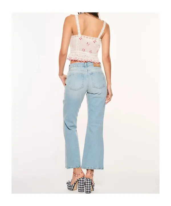 LoveShackFancy Embroidered Light Wash Denim Jeans