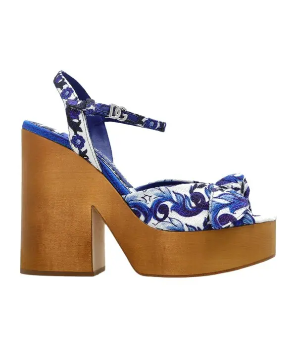 Dolce & Gabbana Majolica Printed Platform Sandals - Blue