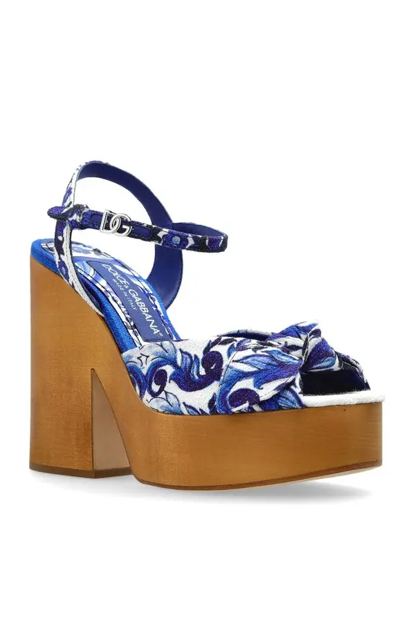 Dolce & Gabbana Majolica Printed Platform Sandals - Blue