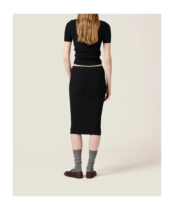 Miu Miu Logo Pattern Ribbed Knit Turtleneck
