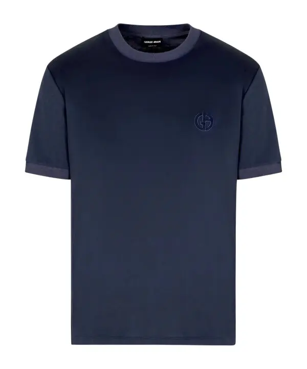 Giorgio Armani Logo Embroidered Crewneck T-shirt - Navy Blue
