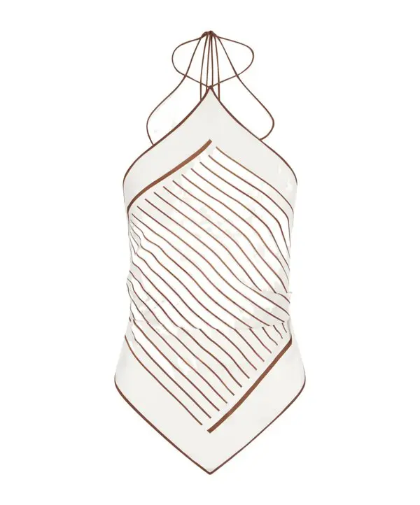 SIR. Halter Scarf Top With Detachable Straps - Brown, White