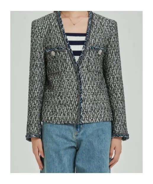 Marissa Chiara Textured V-neck Jacket With Chest Pockets