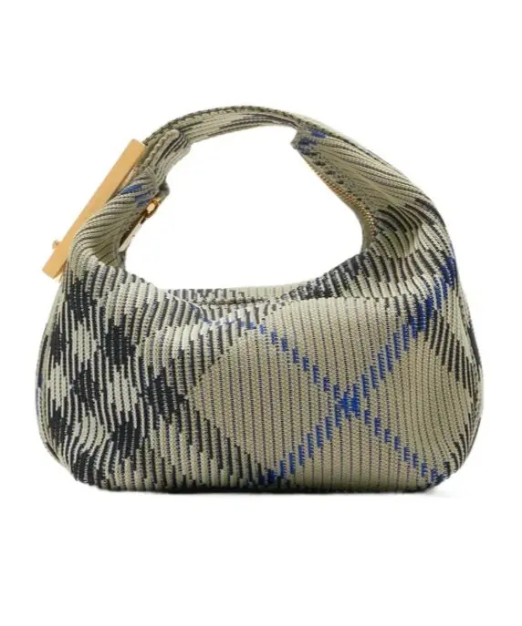 Burberry Mini Peg Checked Top Handle Bag - Moss