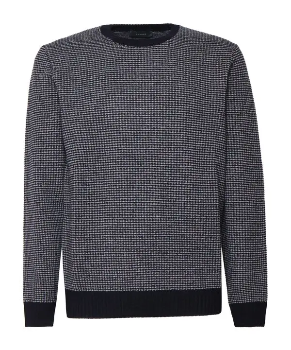 ZANONE Textured Crew Neck Sweater - Navy Blue/gray