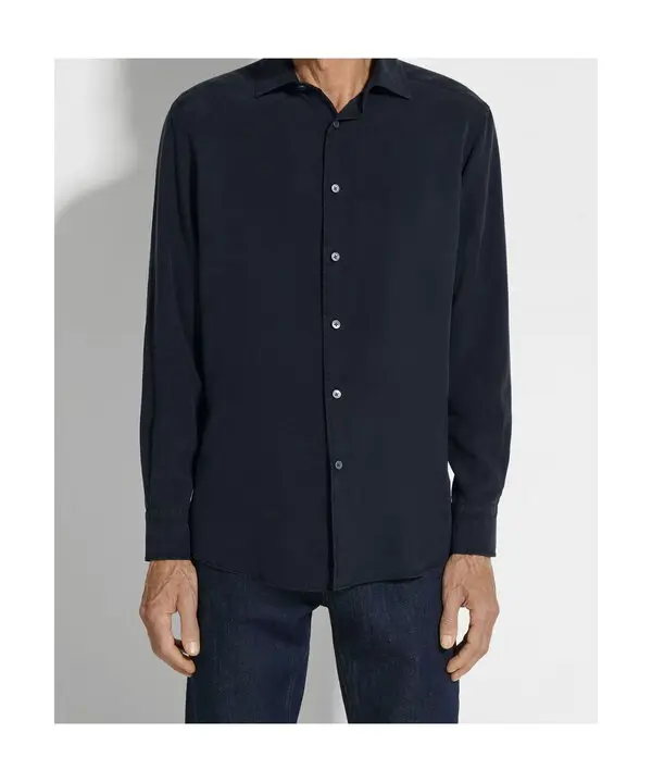 Zegna Buttoned Long-sleeved Shirt - Navy Blue