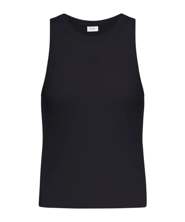 Celine Triomphe Tank Top In Ribbed Cotton Silk