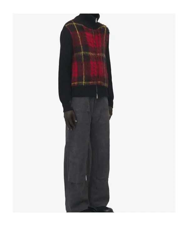 Alexander McQueen Brushed Effect Zip-up Cardigan With Tartan Panels - Red/black/yellow
