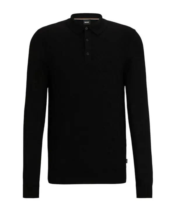 Hugo Boss Collarless Virgin Wool-blend Top - Black