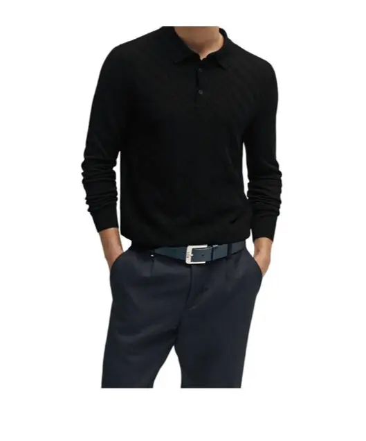 Hugo Boss Collarless Virgin Wool-blend Top - Black