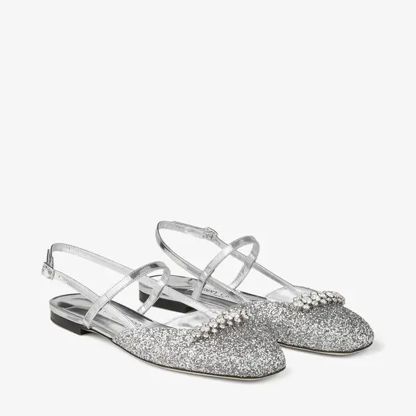 JIMMY CHOO Belinda Glitter Embellished Slingback Sandals - Silver