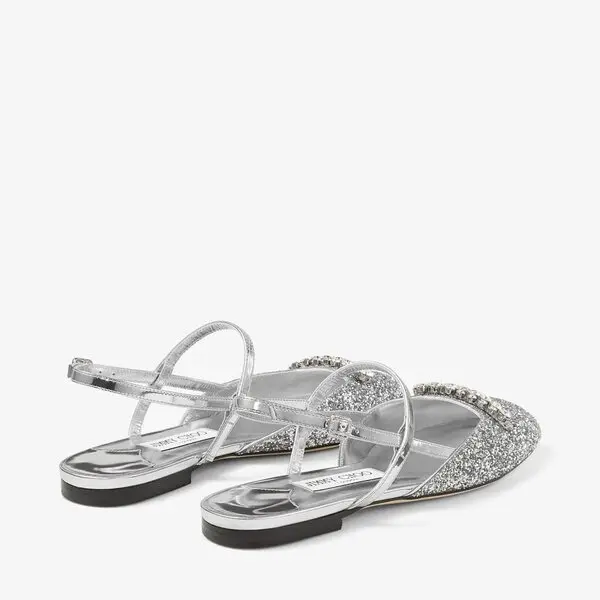 JIMMY CHOO Belinda Glitter Embellished Slingback Sandals - Silver