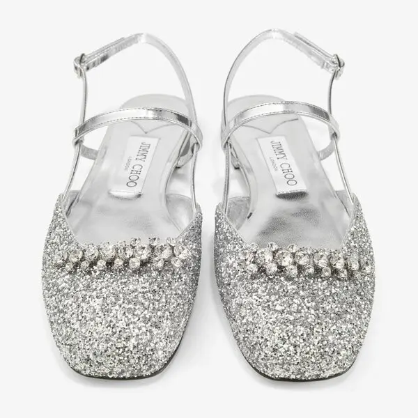 JIMMY CHOO Belinda Glitter Embellished Slingback Sandals - Silver
