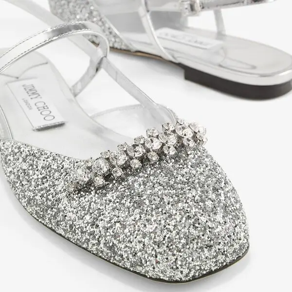 JIMMY CHOO Belinda Glitter Embellished Slingback Sandals - Silver