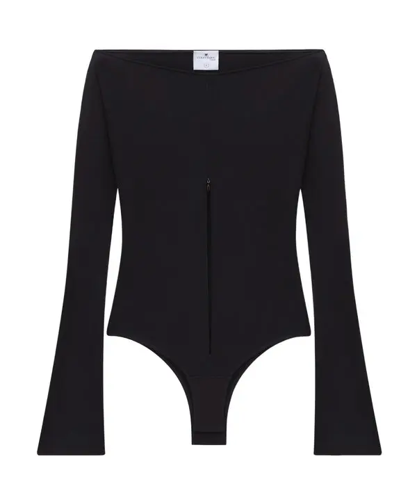 COURREGES Drop Zipped Crepe Jersey Bodysuit - Black