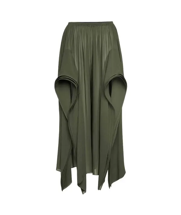 Alaïa Georgette Ruffle Pants - Dark Green