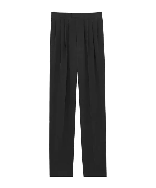 Saint Laurent Pleated Silk Trousers - Black