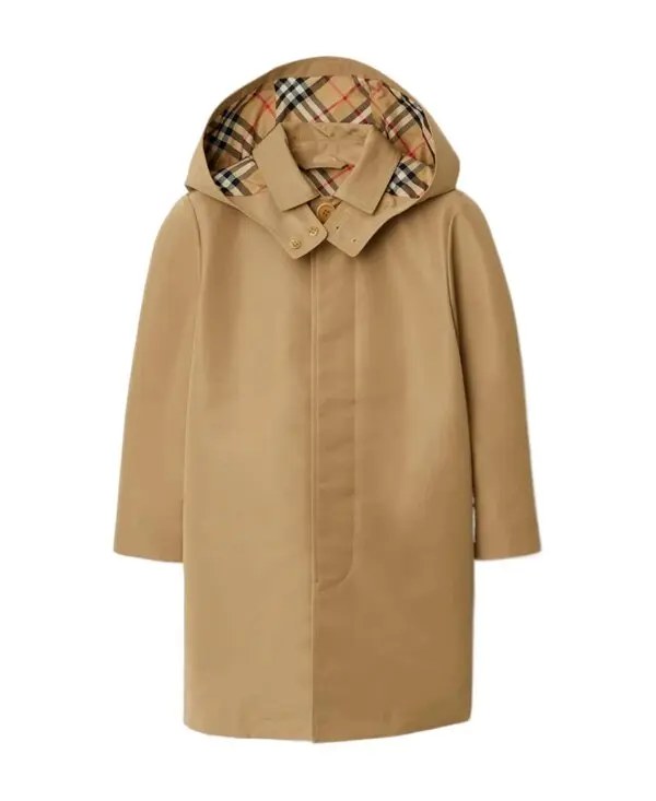Burberry Hooded Trench Coat With Check Lining - Brown