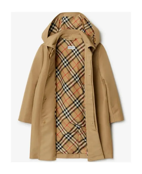 Burberry Hooded Trench Coat With Check Lining - Brown