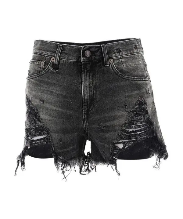 R13 Distressed High-waist Denim Shorts - Black