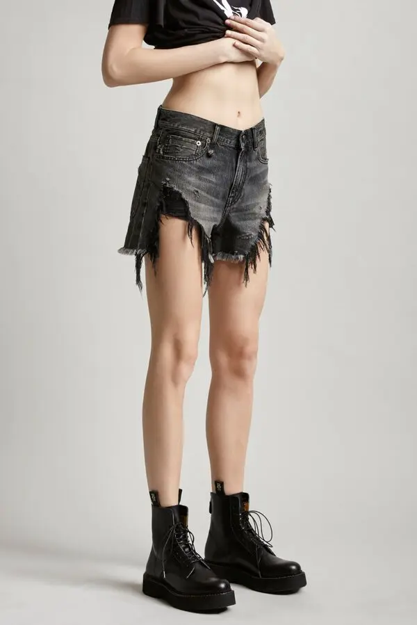 R13 Distressed High-waist Denim Hot Pants