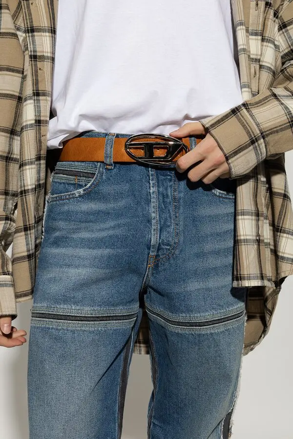 DIESEL® Logo Buckle Leather Belt - Multicolor
