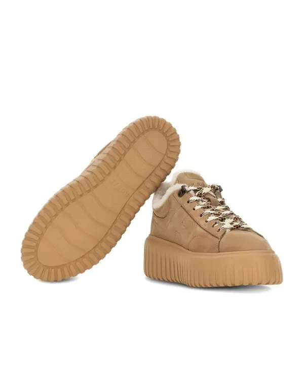 Hogan Lace-up Platform Sneakers With Shearling Lining - Beige