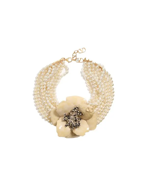 Valentino Garavani Enamel Flower Pearl Necklace - Gold/ivory/cream/multicolored Beige