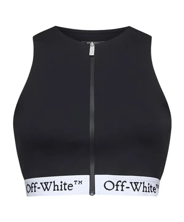 Off-White Zip-up Crewneck Sleeveless Top - Black