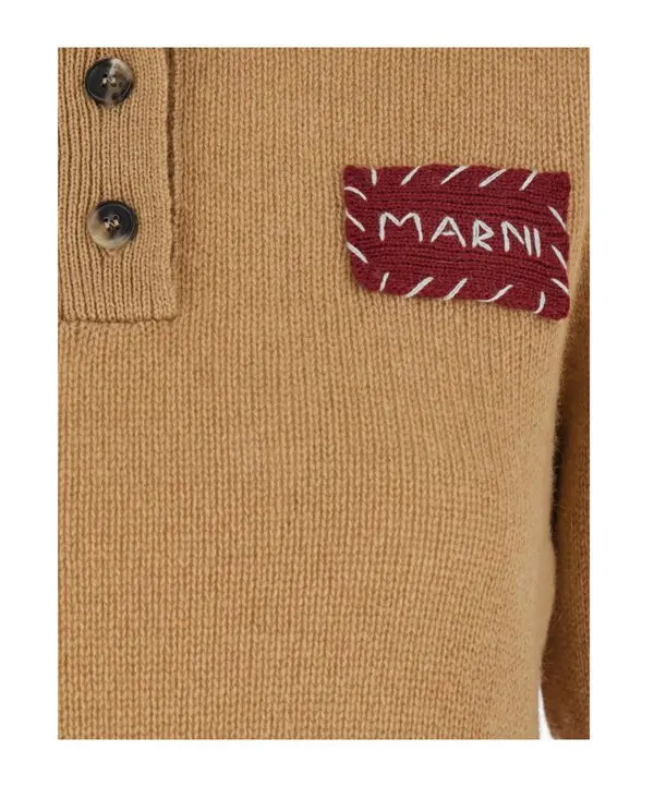 Marni Cashmere Short Sleeve Polo Jumper With Appliqu