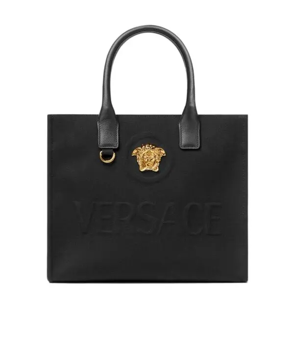 Versace Medusa Logo Embossed Tote Bag - Black