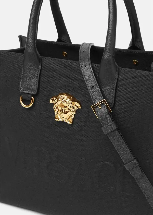 Versace Medusa Logo Embossed Tote Bag - Black