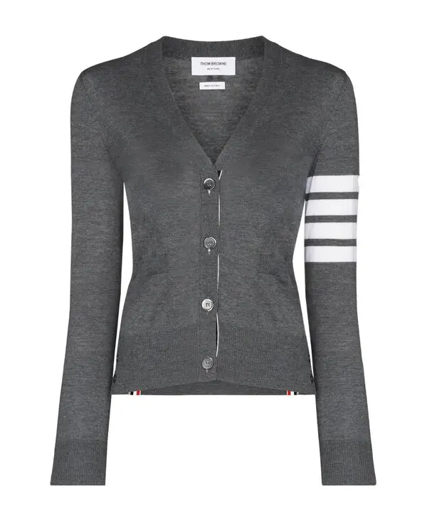Thom Browne 4-bar V-neck Cardigan - Medium Gray