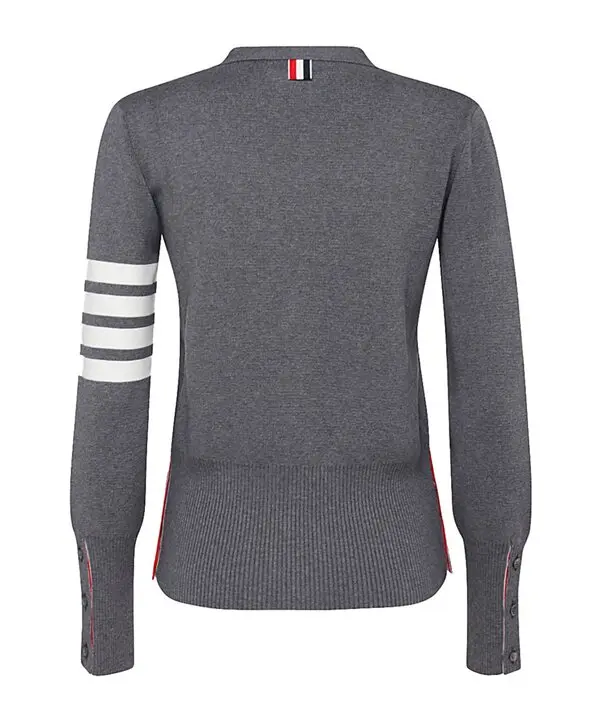 Thom Browne 4-bar V-neck Cardigan - Medium Grey