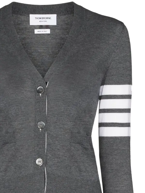 Thom Browne 4-bar V-neck Cardigan - Medium Grey