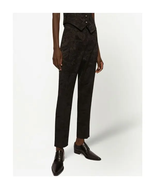 Dolce & Gabbana Floral Appliqué Tapered Trousers - Black