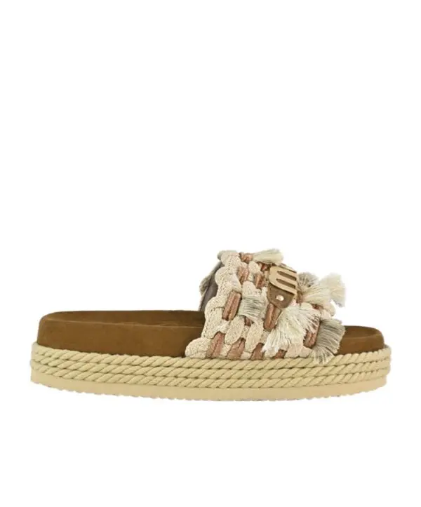 Mou Monoband Rope Fringed Sandals - Beige