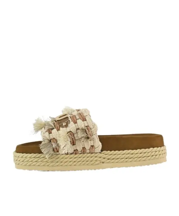 Mou Monoband Rope Fringed Sandals - Beige